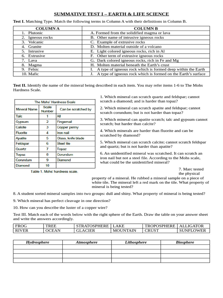 Summative Test I | PDF