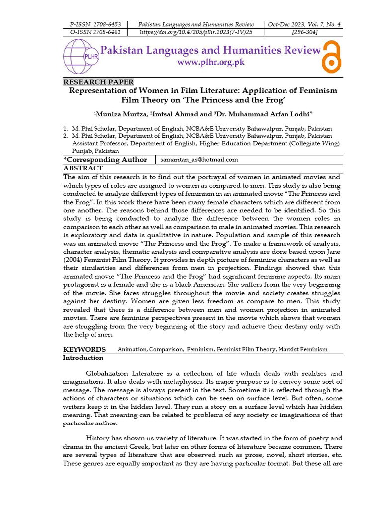 Representation of Women in Film Literature: Application of Feminism ...