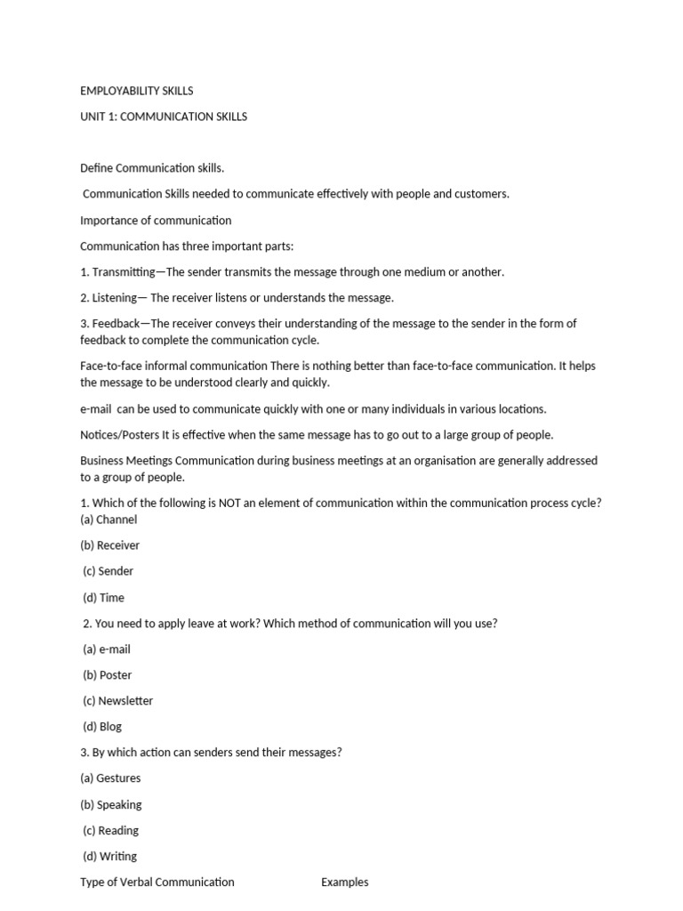 EMPLOYABILITY SKILLS Notes | PDF