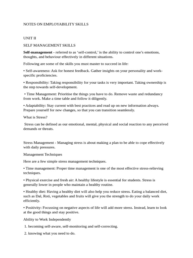Notes On Employability Skills | PDF