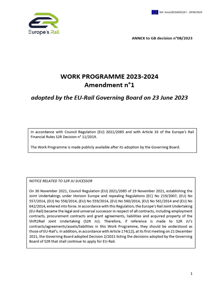 EU-Rail Work Programme 2024 | PDF