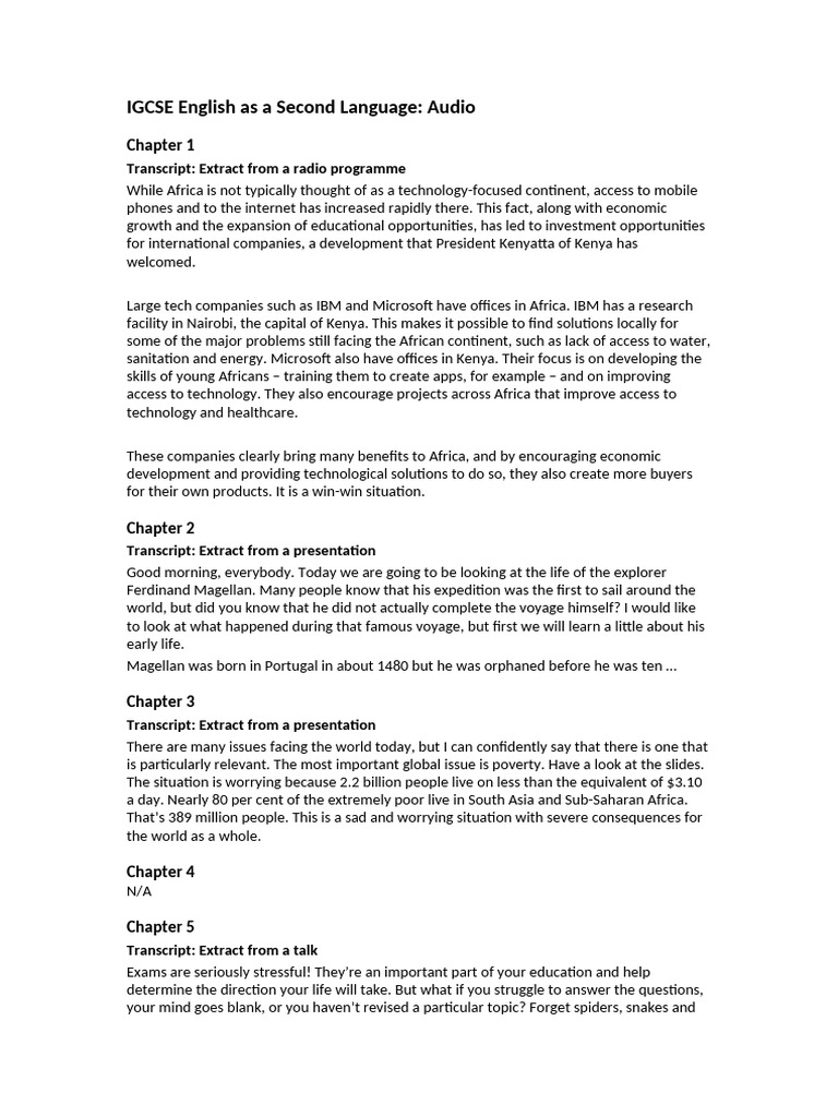 IGCSE ESL Audio Transcripts | PDF