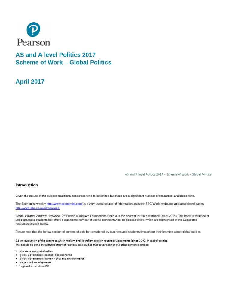 Global Politics Scheme of Work | PDF | United Nations | International ...