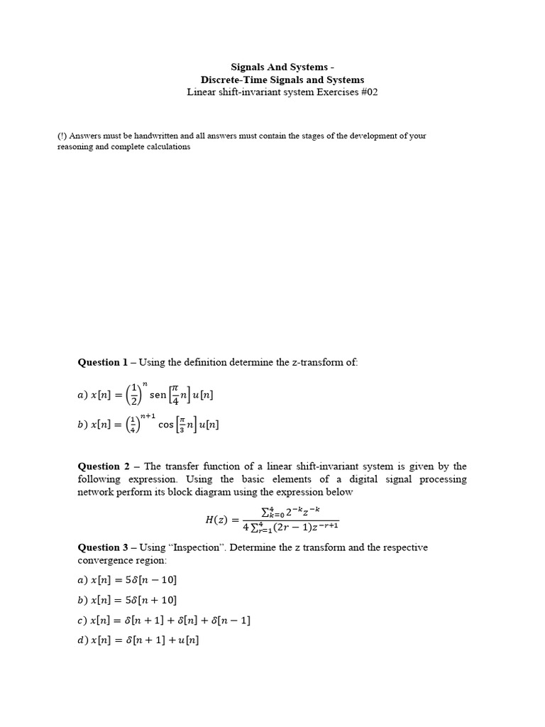 Linear Shift Invariant Systems Exercices 02 | PDF | Functions And Mappings | Mathematical Concepts