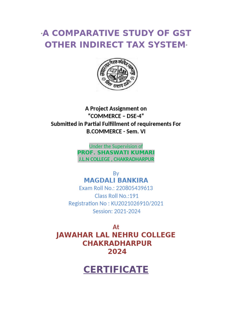 A COMPARATIVE STUDY OF GST OTHER INDIRECT TAX SYSTEM | PDF