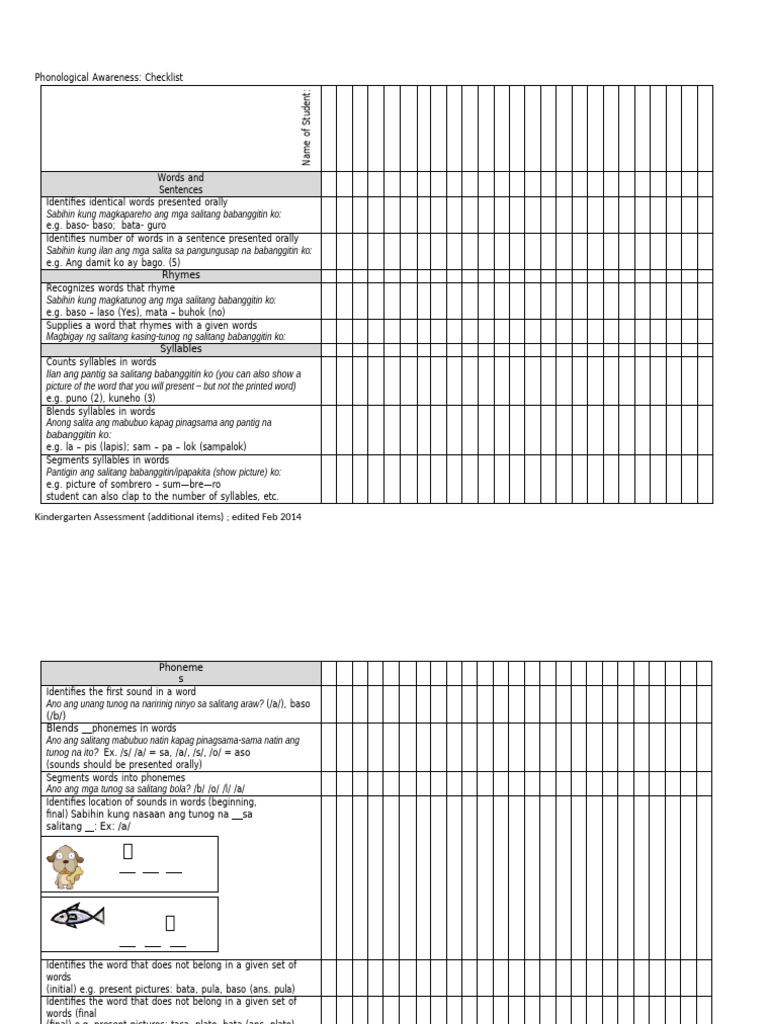 Phonological Assessment Checklist | PDF