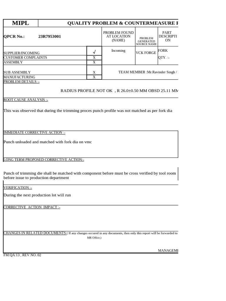 Quality Problem & Countermeasure Report: QPCR No.: 23R7953001 | PDF