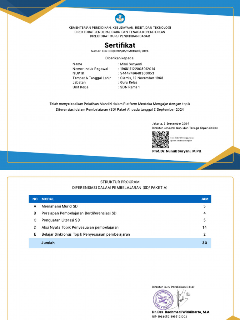 Sertifikat PMM 4.24 Diferensiasi Dalam Pembelajaran BLM | PDF