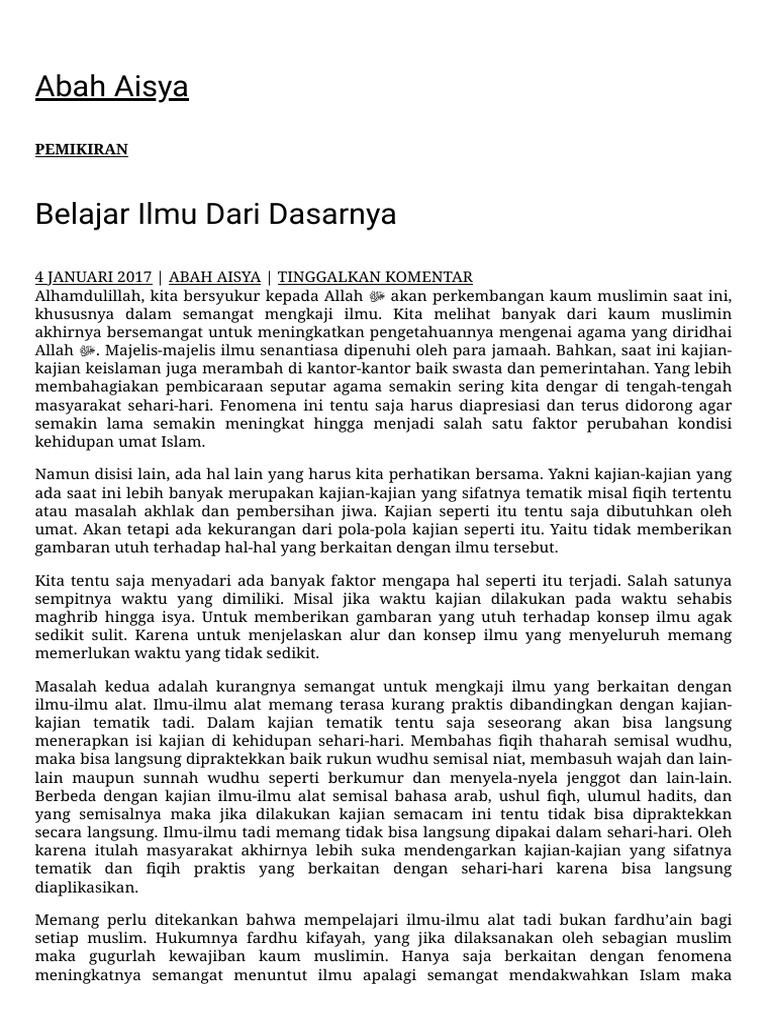 Belajar Ilmu Dari Dasarnya - Abah Aisya | PDF