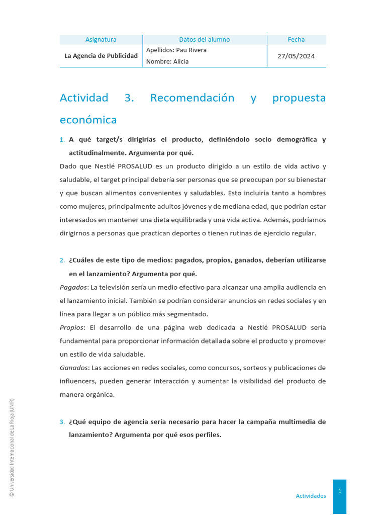 Act3. La Agencia UNIR | PDF