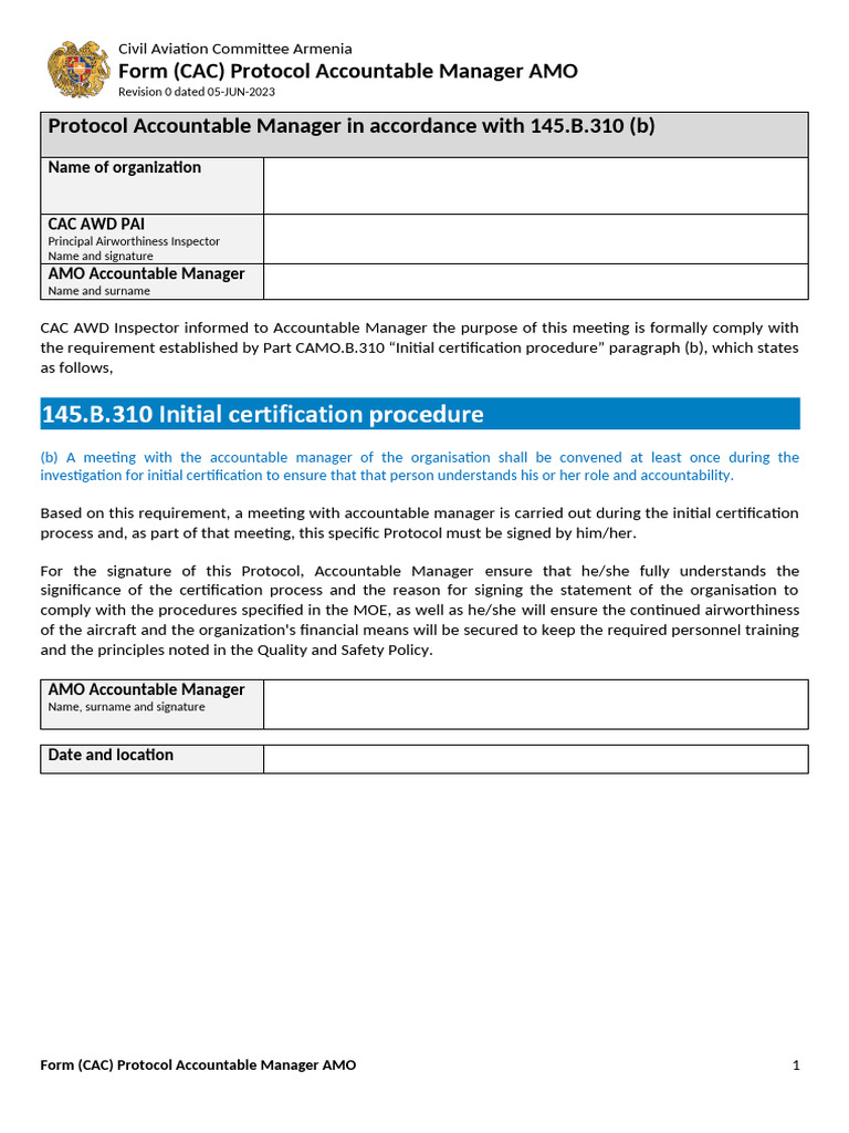 Form (CAC) Protocol Accountable Manager AMO | PDF