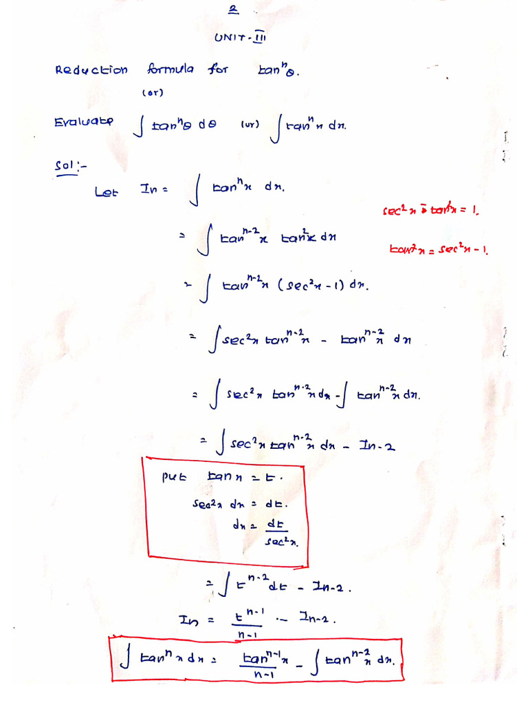 Reduction Formula for Tanx | PDF
