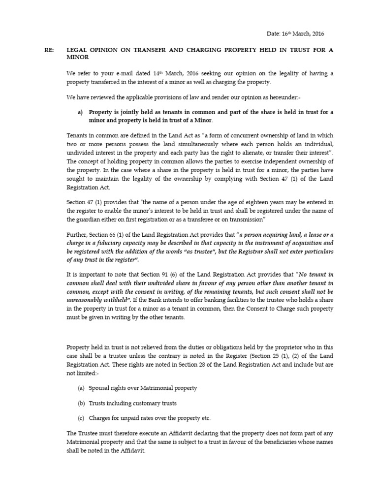 Legal Opinion on Trust Property for Minors | PDF | Trustee | Property