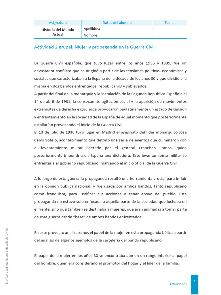 Actividad Grupal Historia UNIR | PDF