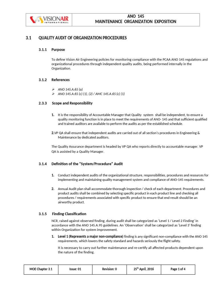 ANO 145 Maintenance Organization Exposition: 3.1.1 Purpose | PDF