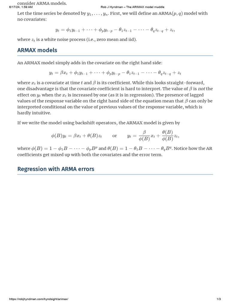 1rob J Hyndman - The ARIMAX Model Muddle | PDF