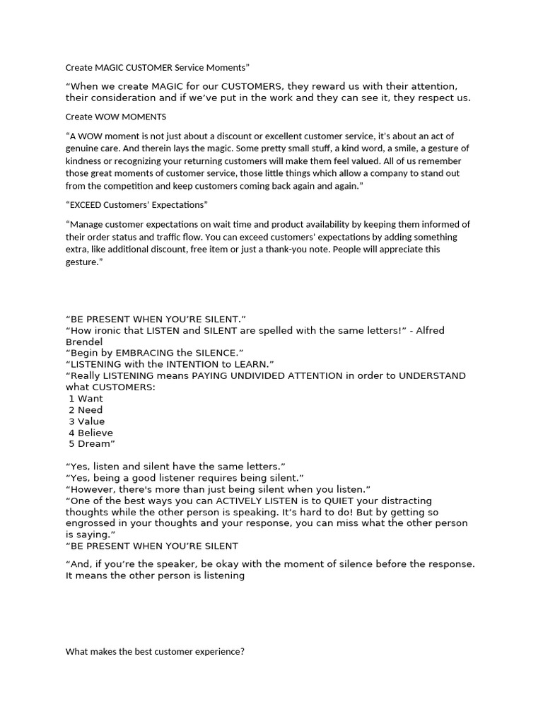 Create MAGIC CUSTOMER Service Moments | PDF
