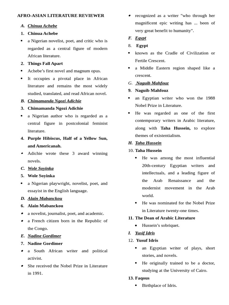 Afro-Asian Lit Reviewer | PDF