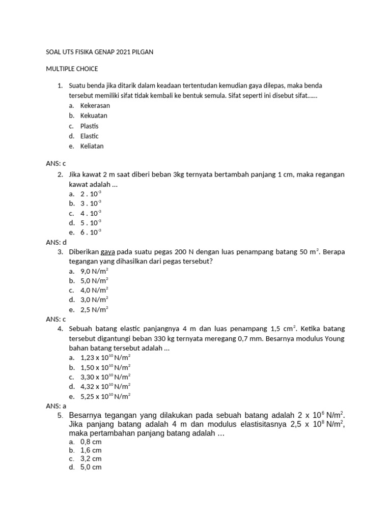 SOAL UTS FISIKA GENAP 2021 PILGAN | PDF