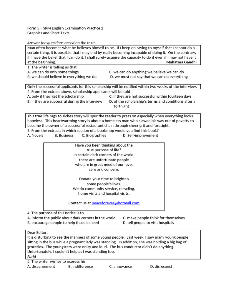 F5 SPM Englih Exam Practice 2 01-04 Dec | PDF