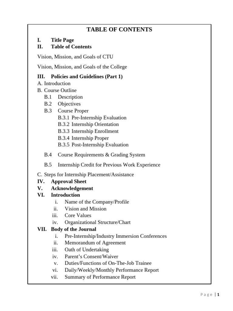 2 - Internship Manual Table of Contents (Jean) | PDF