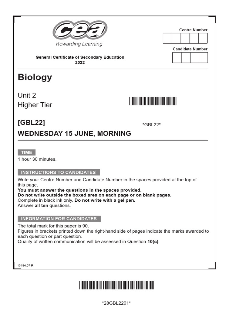 GCSE-Biology2022-Higher Tier, Unit 2-Paper | PDF | Virus | Influenza
