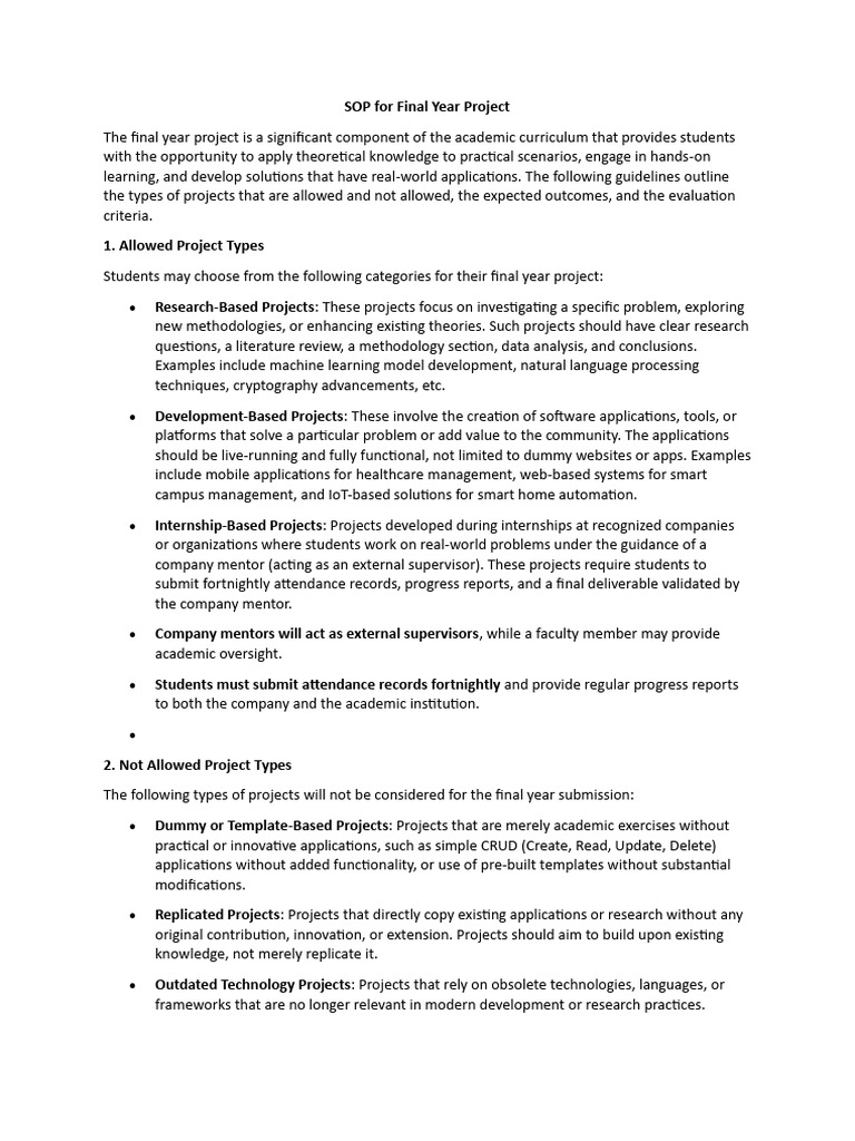 SOP for Final Year Project | PDF