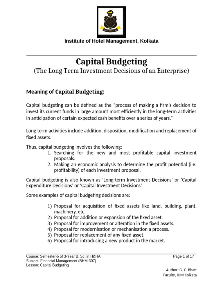 Capital Budgeting Handouts | PDF