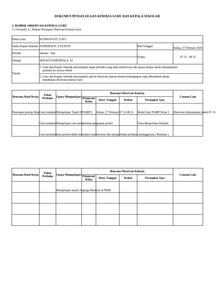 Form Observasi Guru | PDF