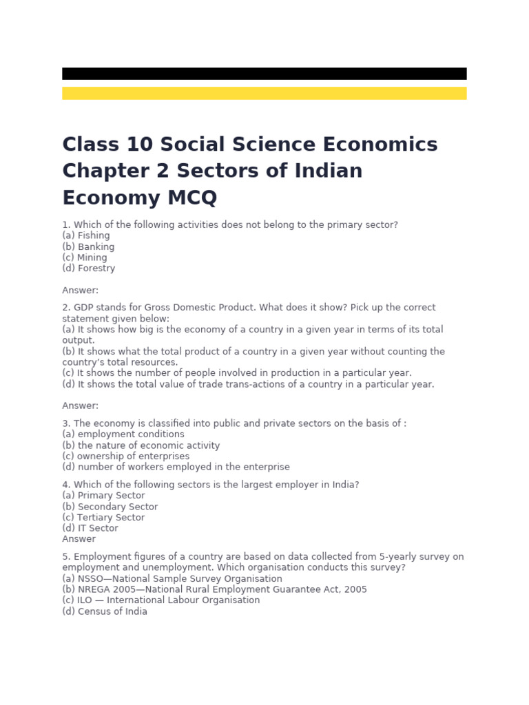Class 10 Economics Chapter 2 MCQ | PDF
