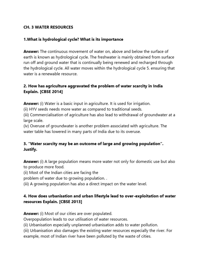 Water Resources Class 10 | PDF