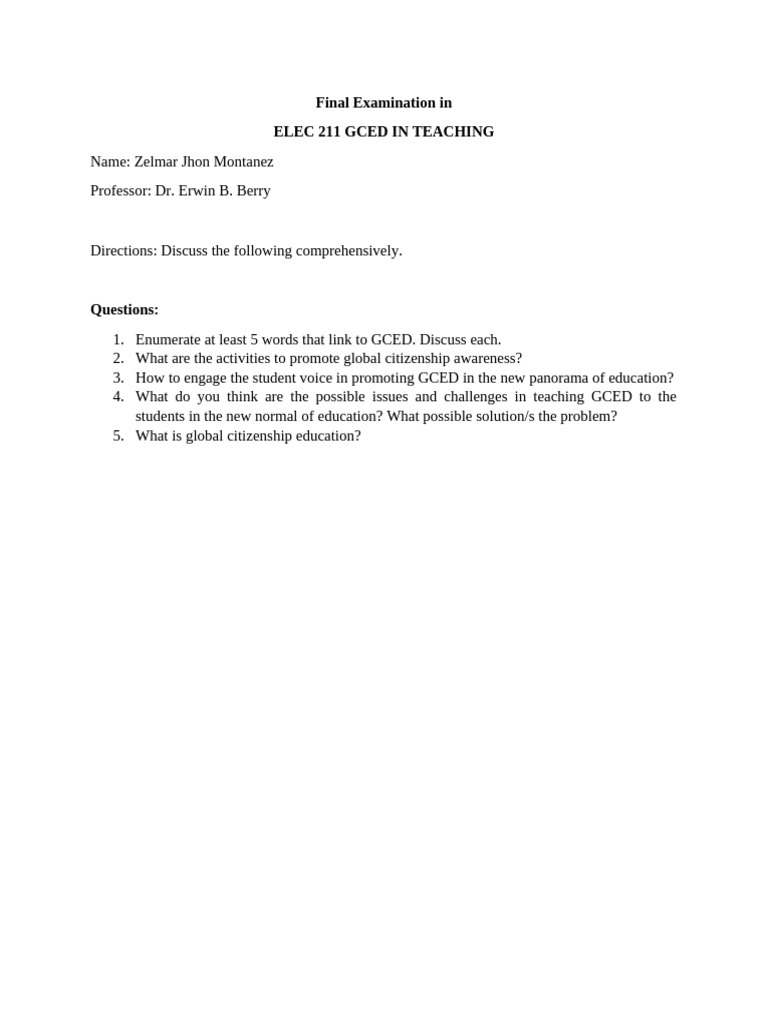 Final Examination in GCED | PDF
