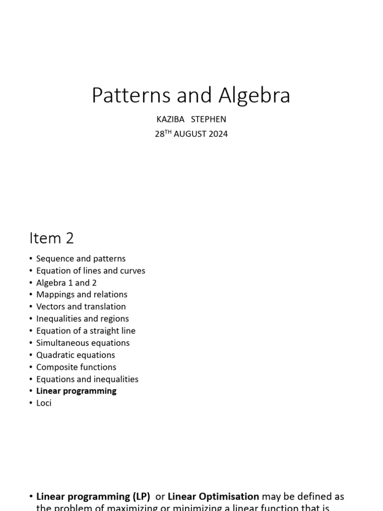 Linear Programming Scenario Items 28th August 2024 | PDF