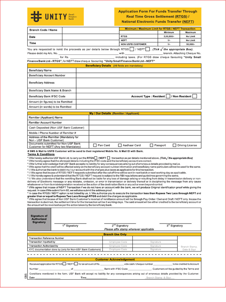 Rtgs & Neft Form New 30-11-2021.Cdr | PDF