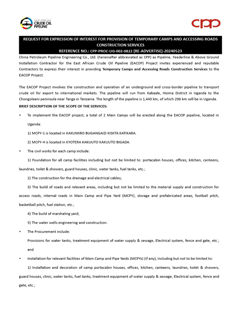 Request For Expression of Interest For Provision of Temporary Camps and ...