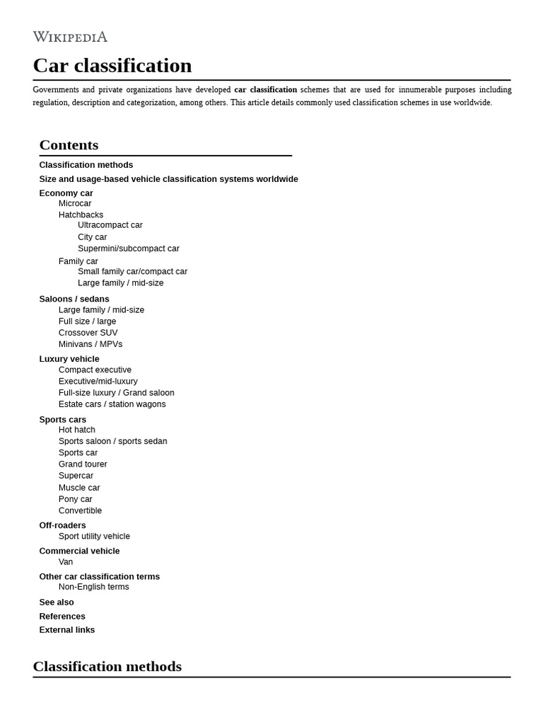 Car - Classification - W'pedia | PDF