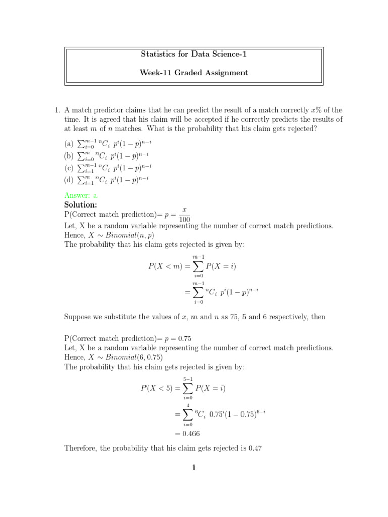 Week 11 Graded Solution | PDF | Statistics | Statistical Analysis