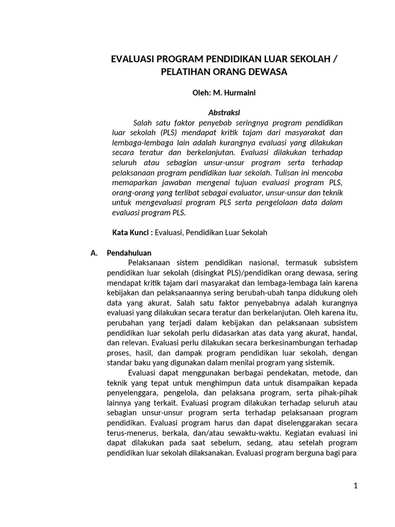 Evaluasi Program Pendidikan Luar Sekolah / Pelatihan Orang Dewasa | PDF