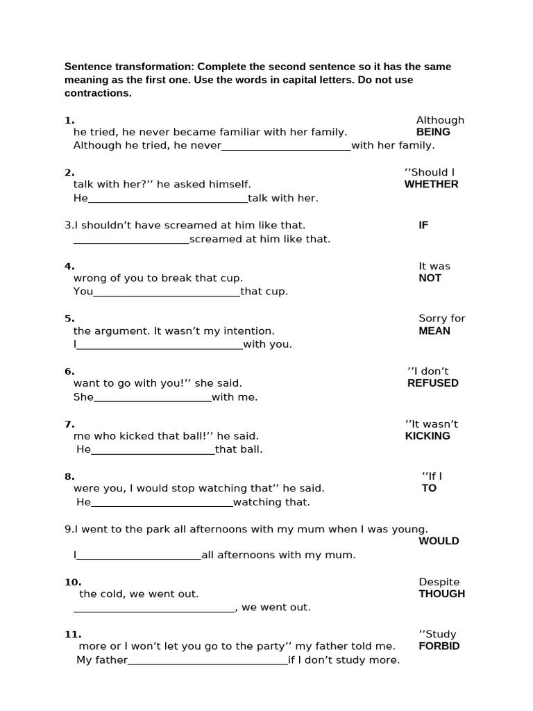 Sentence Transformation Fce - 146383 | PDF