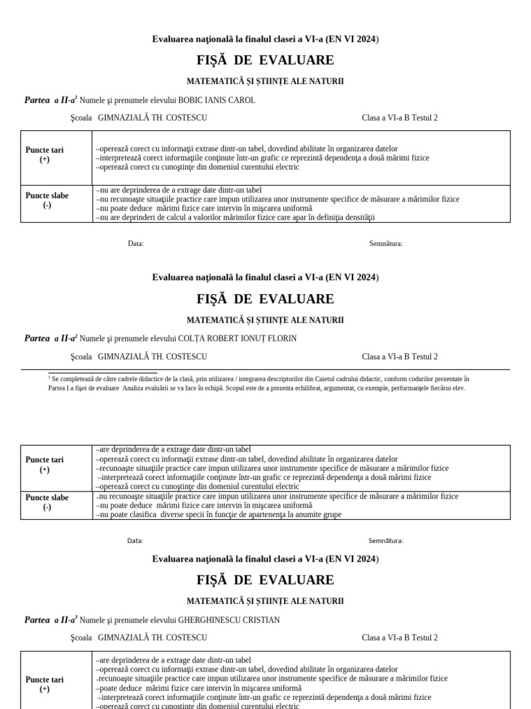 Fisa Evaluare en Vi 2024 | PDF