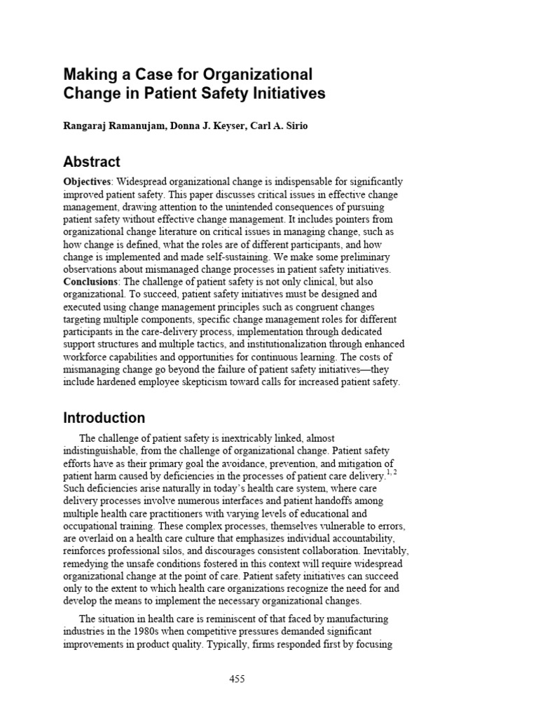 Organizational Change in Patient Safety Initiatives | PDF