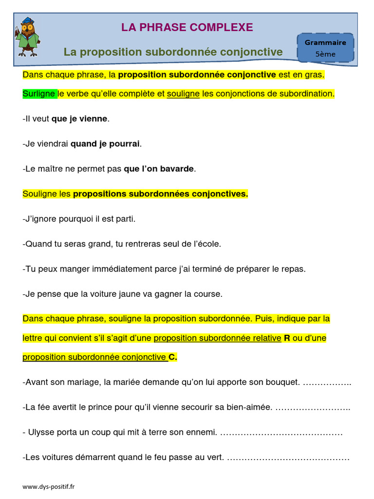 Exercices Proposition Subordonnee Conjonctive | PDF
