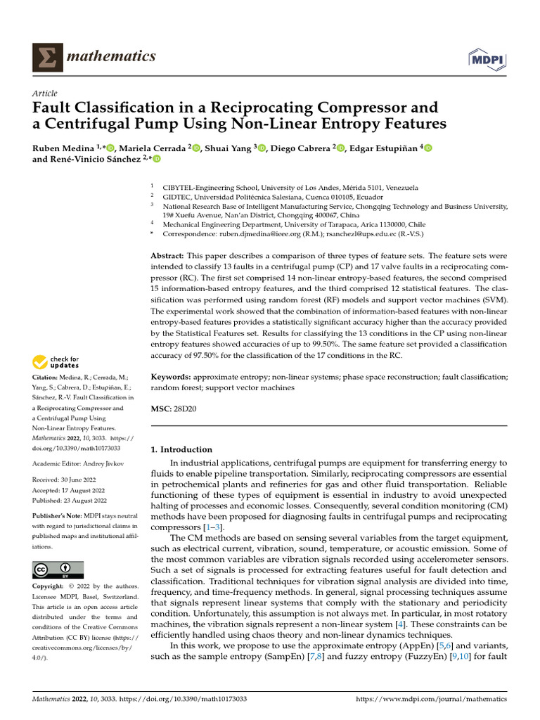 3 Fault Classification In A Reciprocating Compressor And A Centrifugal Pump Using Non Linear