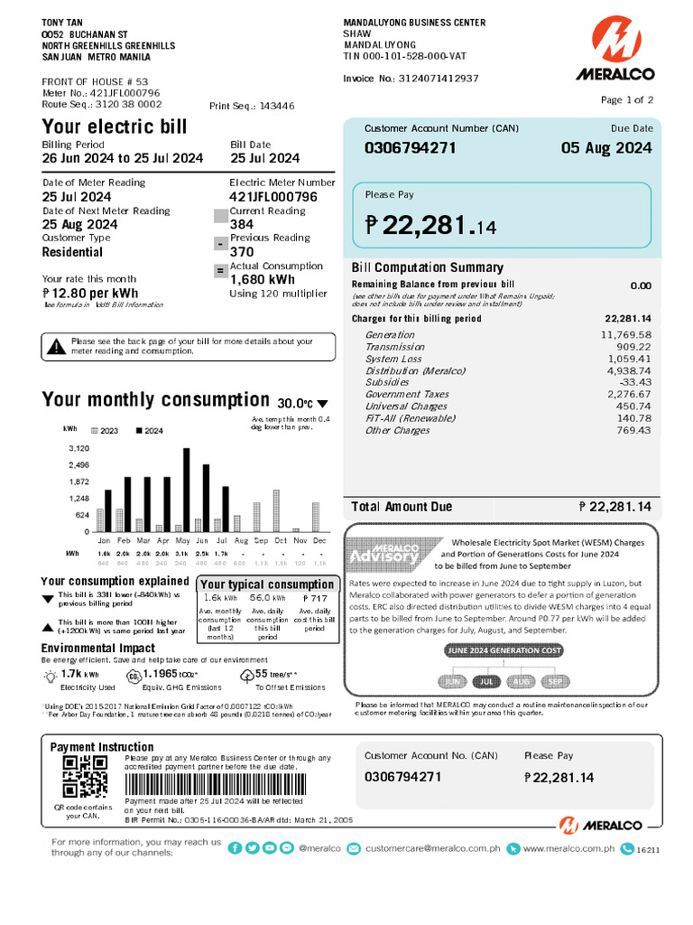 Meralco Receipt - 357441910101 - 07252024 | PDF
