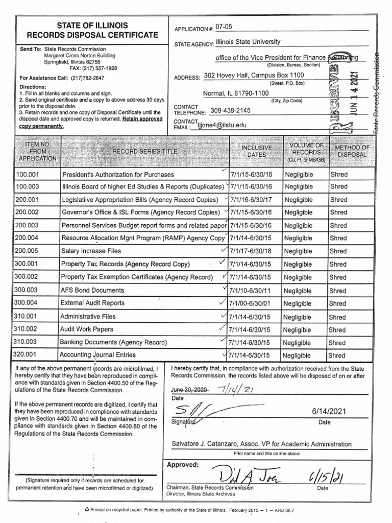 VPFP 6.2021 - Approved Record Retention Disposal Document | PDF