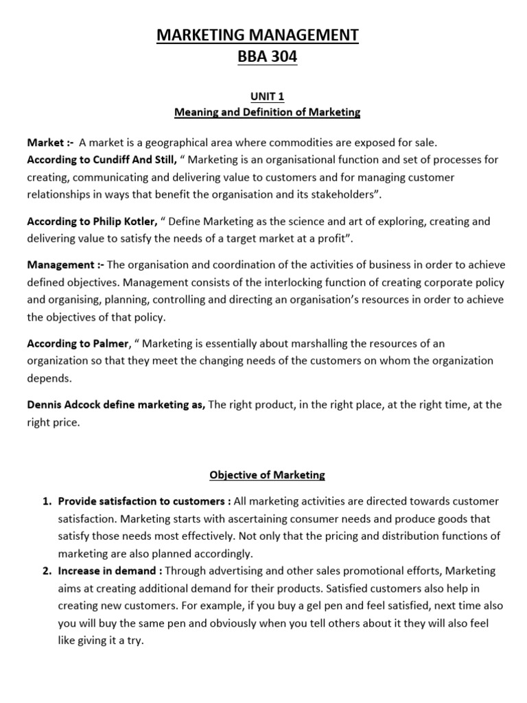 Marketing Management Notes PDF | PDF