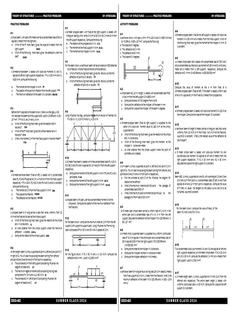 Practice Problems-Theory of Structures | PDF | Beam (Structure ...