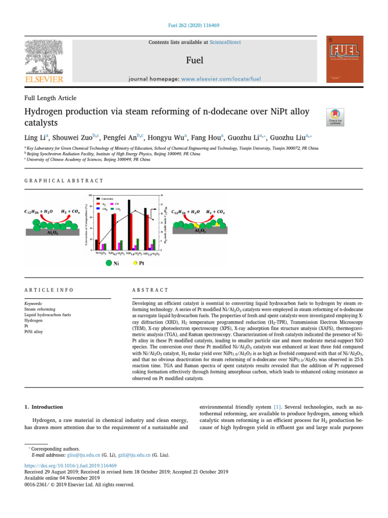 Hydrogen Production Via Steam Reforming of N-Dodecane Over NiPt Alloy ...