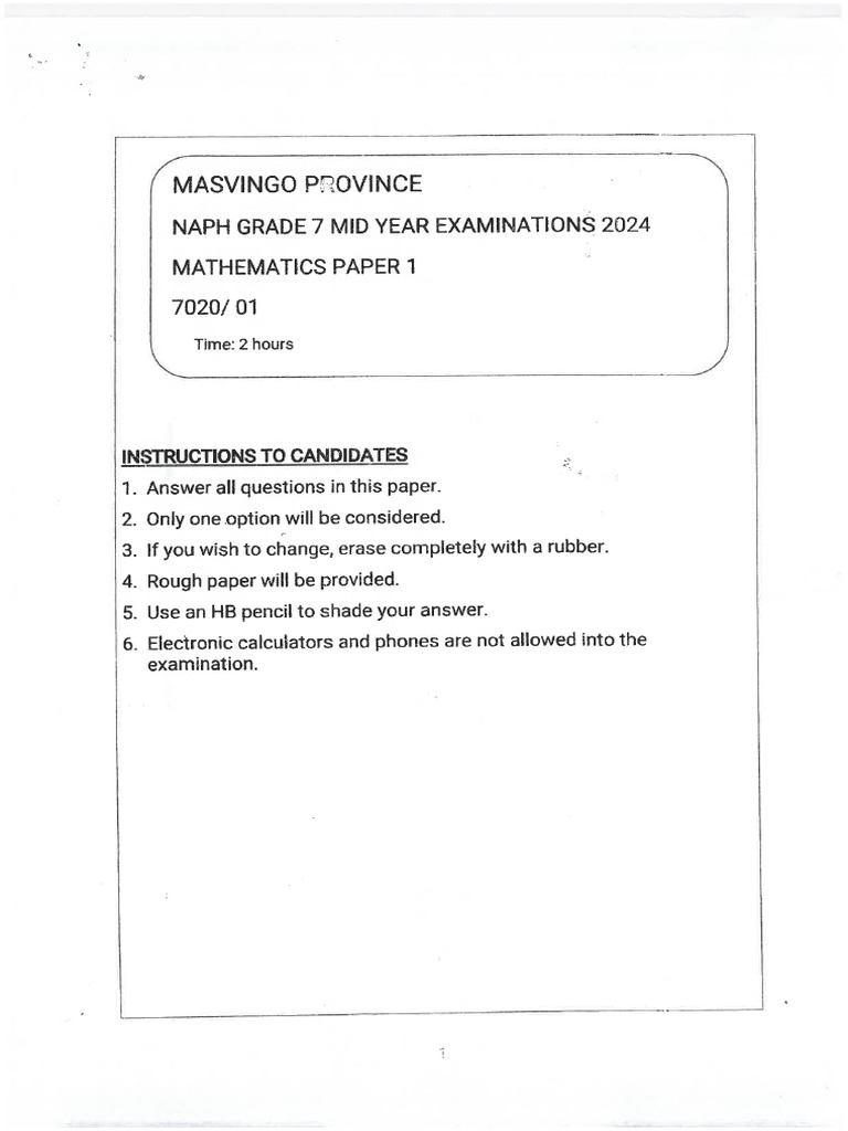 Mathematics1 2024 Naph Masvingo | PDF