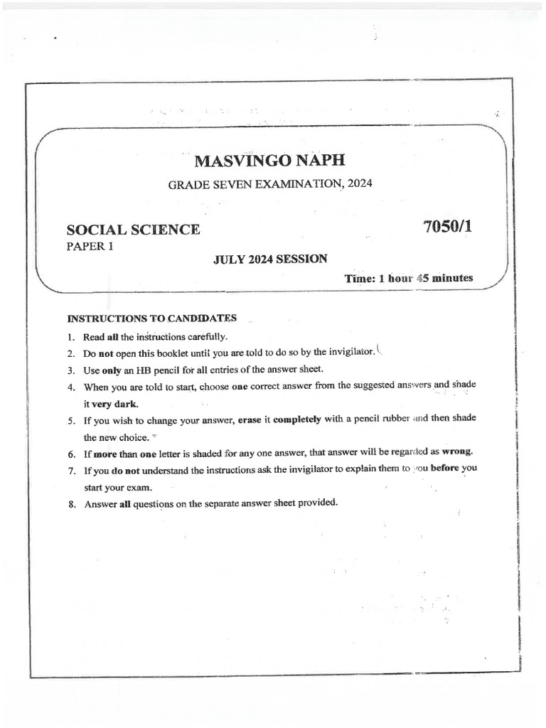 Naph Masvingo SocialScience 1 2024 | PDF